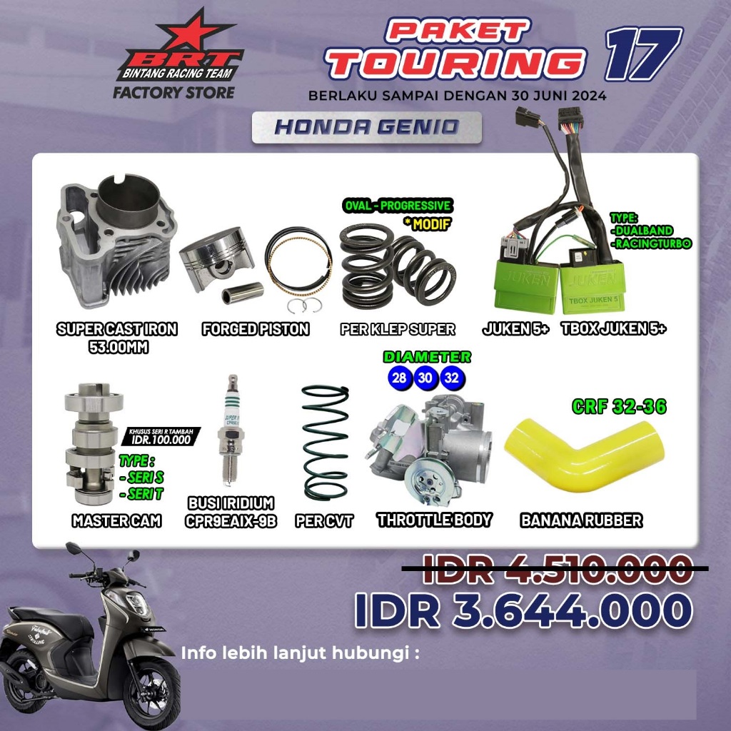 Jual PAKET TOURING 17 GENIO / ALL NEW BEAT BORE UP 130 CC BRT - BLOK ...