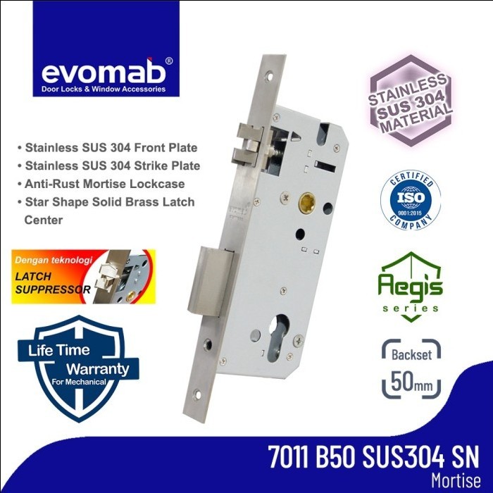 Jual Evomab Mortise / Lock Case SUS 304 BACKSET 50mm MMLC 7011 B50SS ...