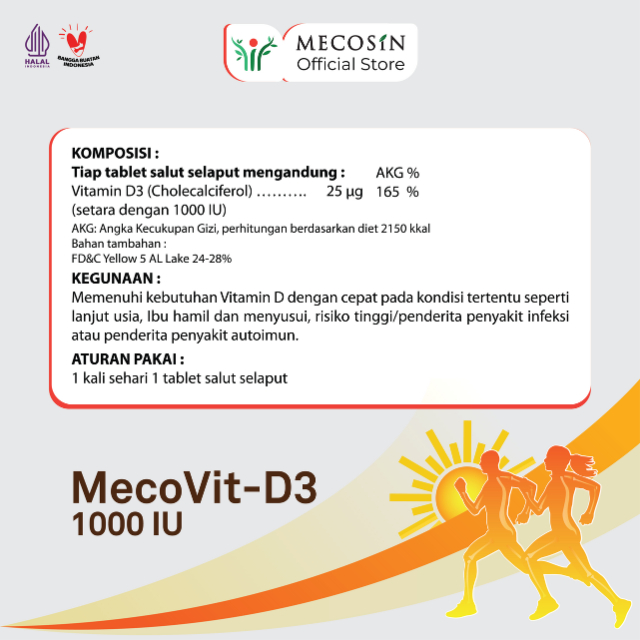 Jual MecoVit-D3 1000IU / Vitamin D3 1000 IU 1 Box 30 Kaplet ...