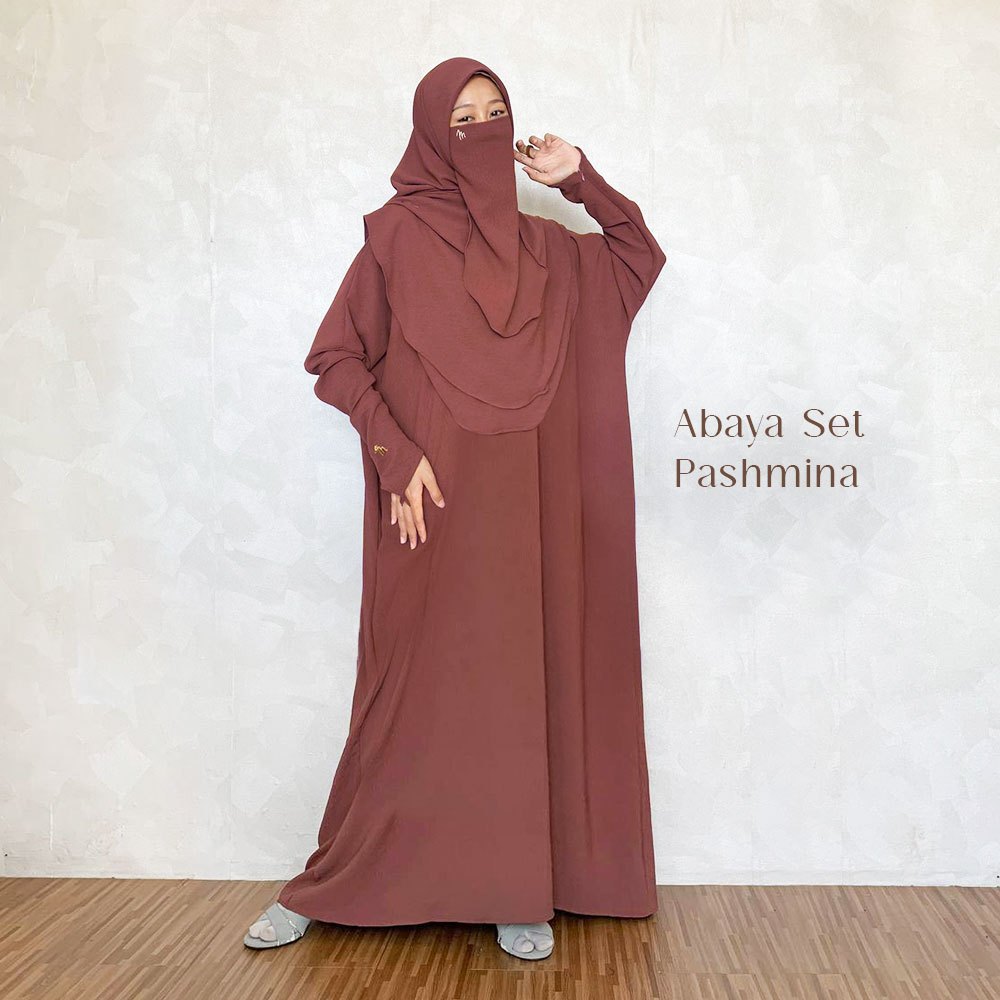 Jual Maslaha Niqab | Set Basic Abaya Pashmina Curve Instant | One Set Gamis Umroh Crinkle Polos ...