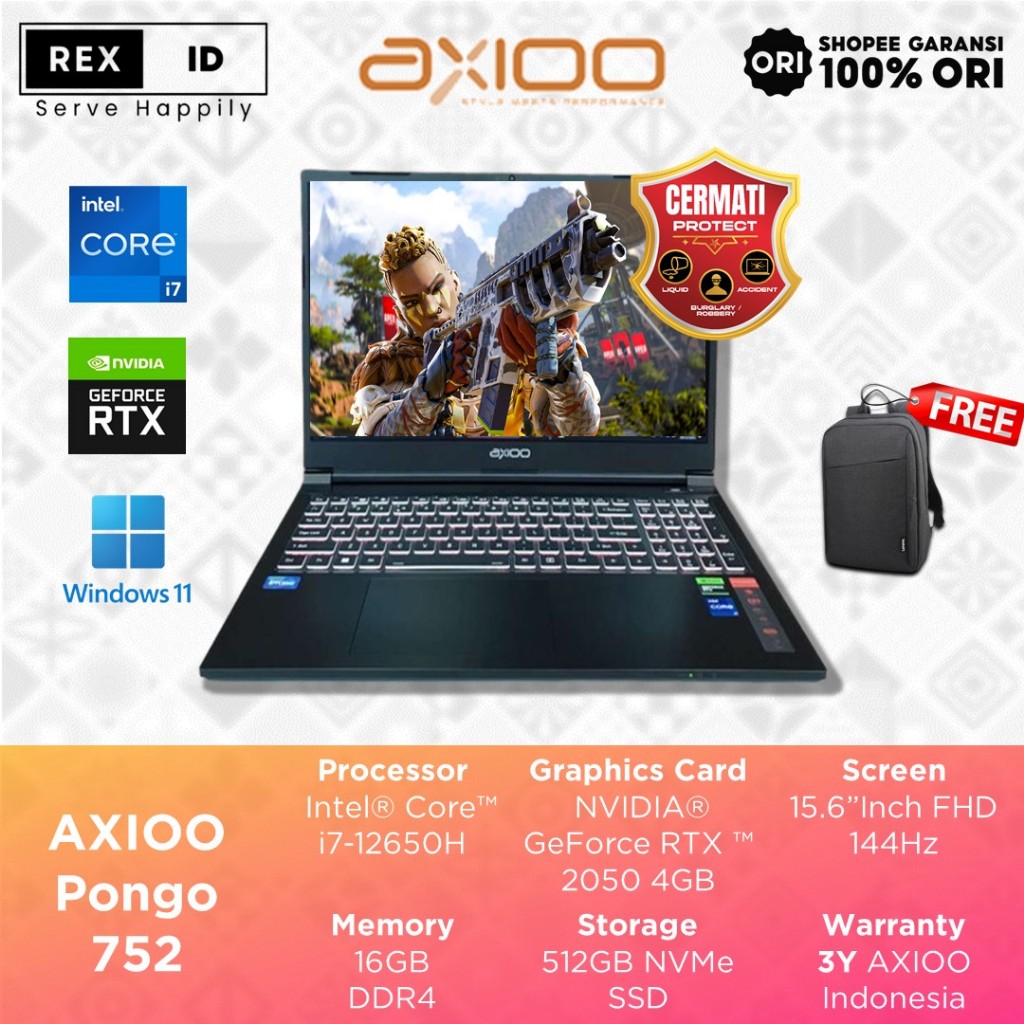 Jual Laptop Axioo RTX2050 4GB i7-12650H/ 32GB 1TB 15.6" FHD 144Hz IPS ...