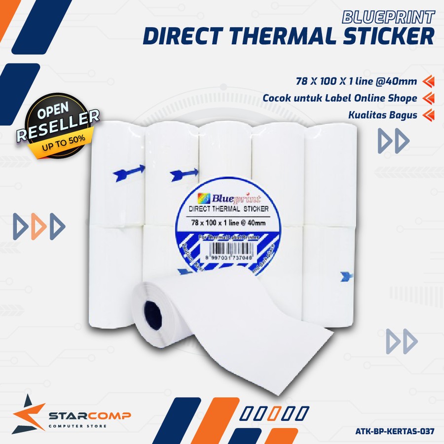 Jual Direct Thermal Sticker Label Resi Portable BLUEPRINT 78x100 isi 90 ...