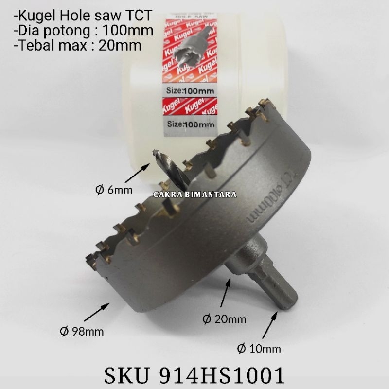 Jual Kugel Hole saw 100mm TCT Holesaw 100 mm mata bor plong besi plat ...