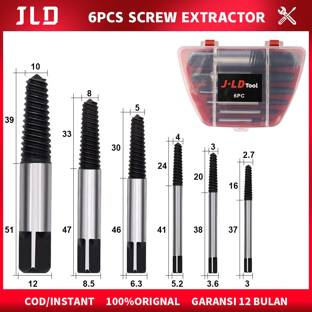 Jual JLD Screw Extractor Set 5-6Pcs Mata obeng Alat Pembuka Baut Rusak ...