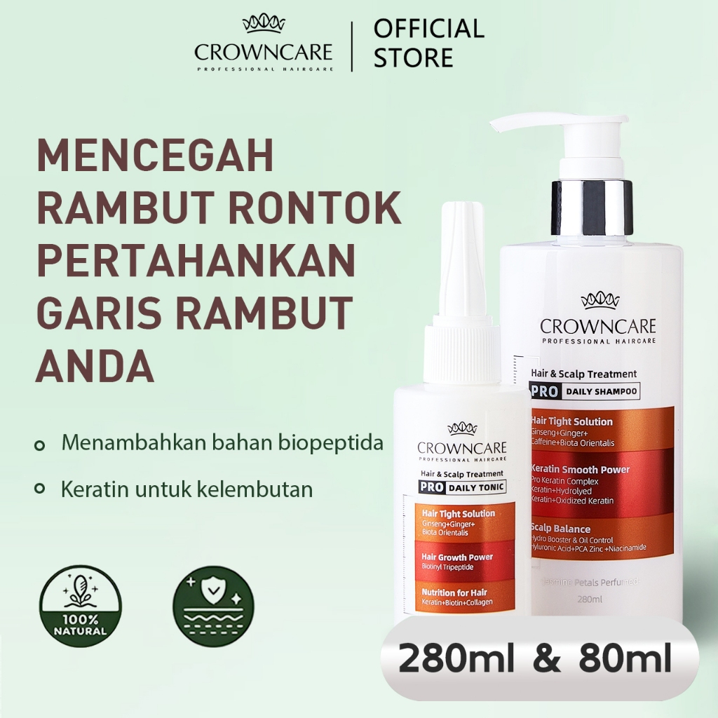 Jual CrownCare Anti Hair Fall Shampoo + Tonic - Paket Perawatan Rambut ...