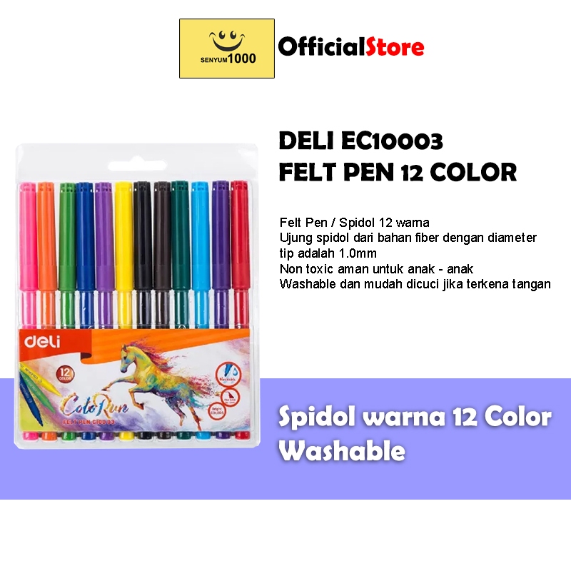 Jual DELI Spidol Warna / Felt Pen Colorun C10003 12 Warna | Shopee ...