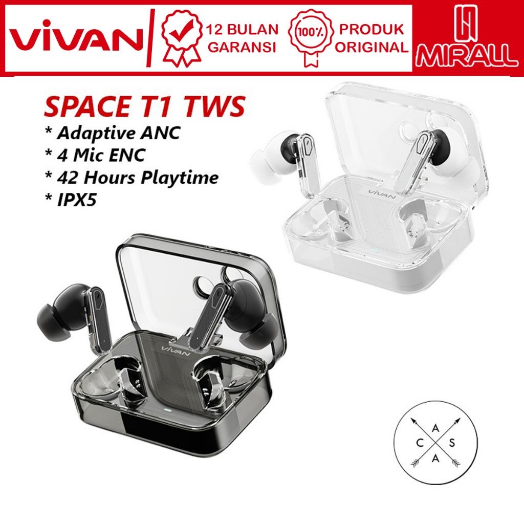 Jual VIVAN SPACE T1 TWS Bluetooth 5.4 Adaptive ANC+4Mics ENC Powerful ...