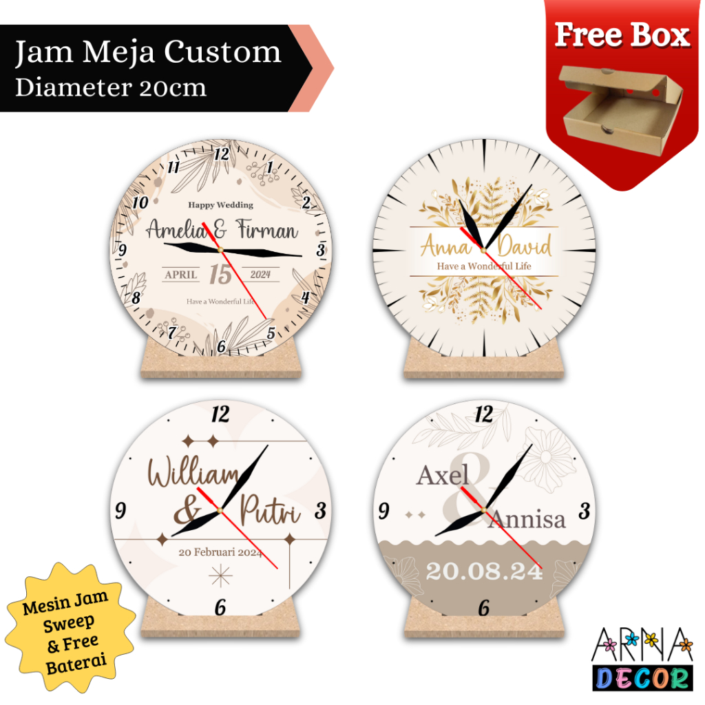 Jual Custom Jam Meja Kayu MDF Diameter 20cm Arna Decor | Jam Duduk Unik ...