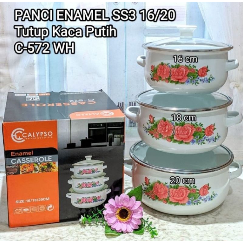 Jual Panci Set Enamel Motif Kembang 3 Pcs Tutup Kaca / Panci Bunga 3 ...