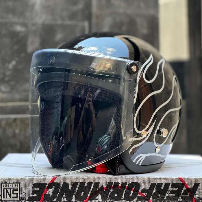 Jual Helm Bogo Vespa Hitam Black Flame Motif Api Half Face | Shopee ...