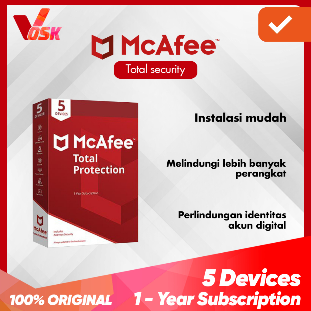 Jual McAfee Total Protection Antivirus ORIGINAL 1 Years Subs 5 Devices ...