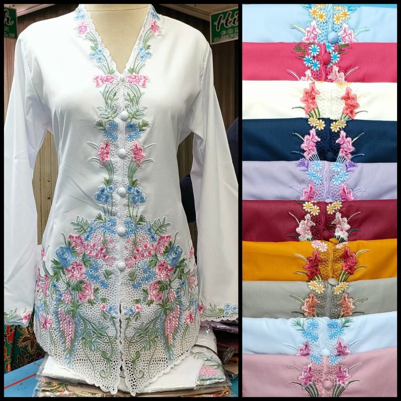 Jual Atasan Kebaya Encim Bordir Bunga Raisa kualitas premium Kebaya ...