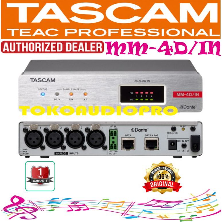Jual Tascam MM4D/IN X - 4 Mic/Line Input Dante Converter W/XLR Tascam ...