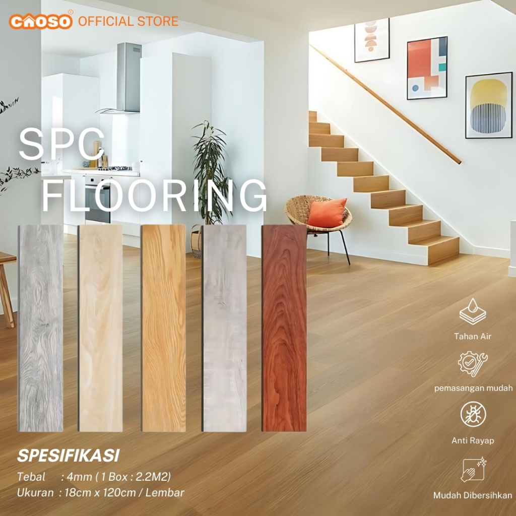Jual SPC Flooring Lantai Kayu 4mm Parket Parkit | Parquet Klik 1220mm X 180mm | CAOSO | Shopee ...