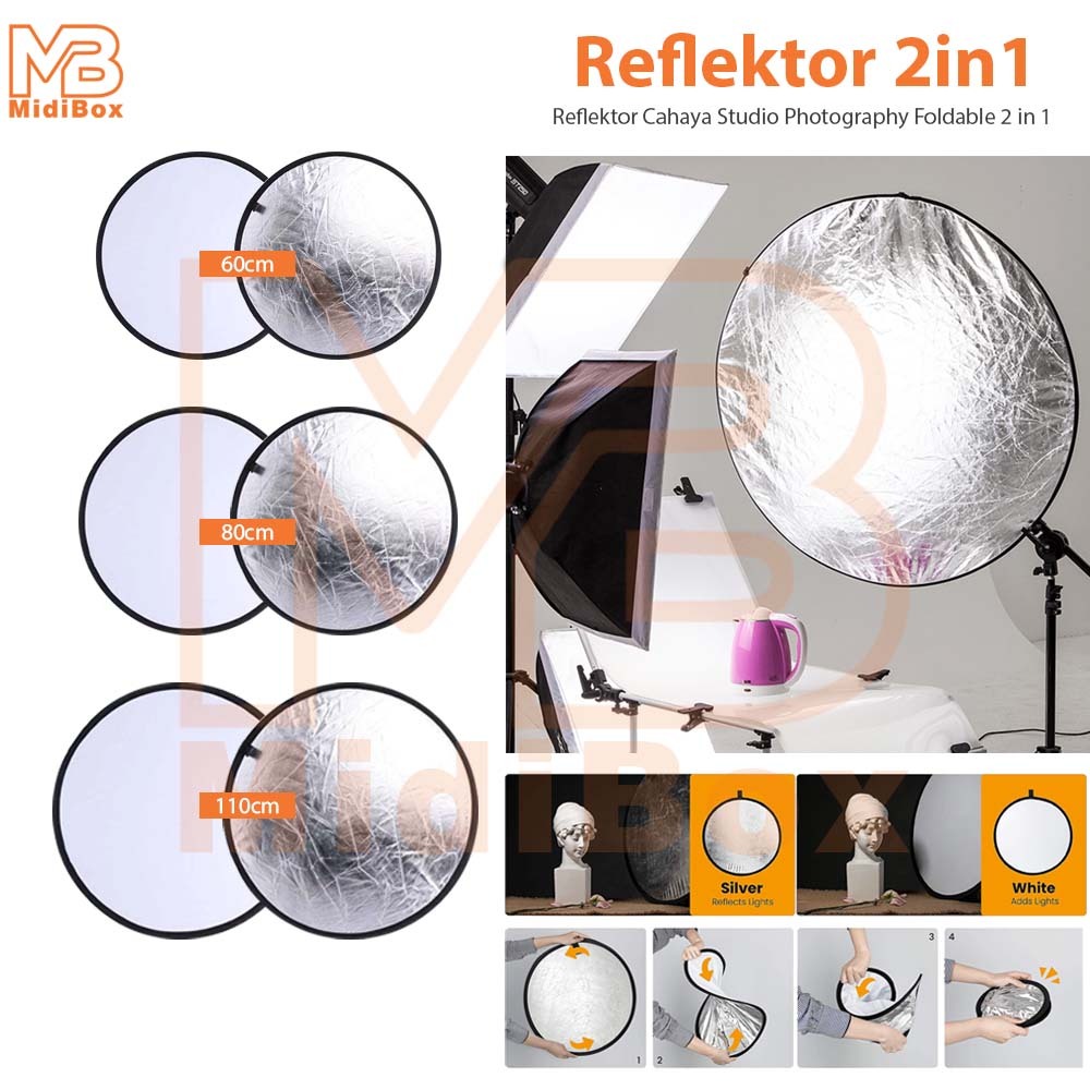 Jual Reflektor Lighting Studio Foldable 2in1 Silver Putih Reflector ...