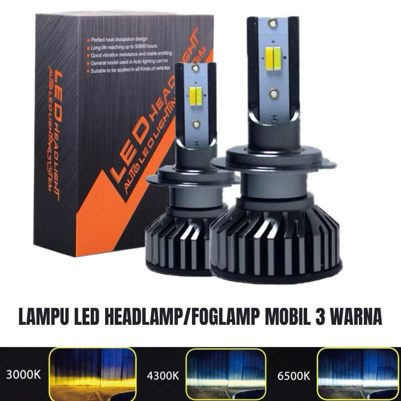 Jual [2PCS]LAMPU LED HEADLAMP FOGLAMP MOBIL H4 H11 9006(HB4) 9005(HB3) 3WARNA TRICOLOR 72 WATT ...