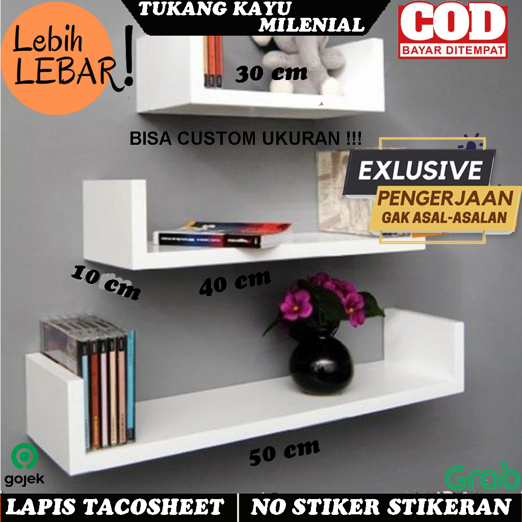 Jual RAK DINDING MINIMALIS LETER U LEBAR 14CM TEMPEL BUKU DEKORRASI ...