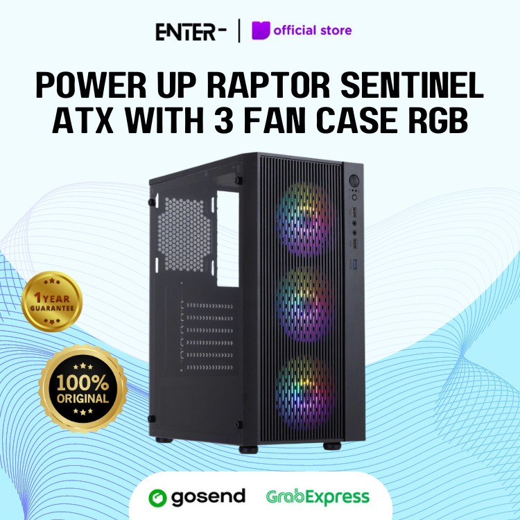 Jual Casing PC POWER UP RAPTOR SENTINEL ATX With 3 Fan Case RGB ...