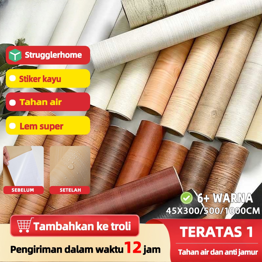 Jual 【strugglerhome】wallpaper lemari stiker motif kayu furniture stiker ...