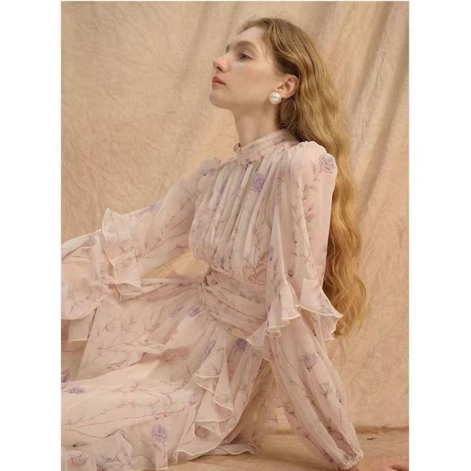 Jual Gaun bunga Prancis Lengan Panjang Chiffon Maxi Dress Fairy Dress ...