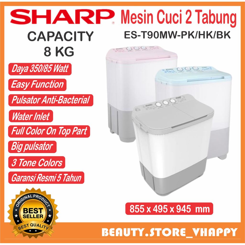 Jual Mesin Cuci 2 Tabung SHARP EST 90MW 8 Kg Garansi Resmi | Shopee ...
