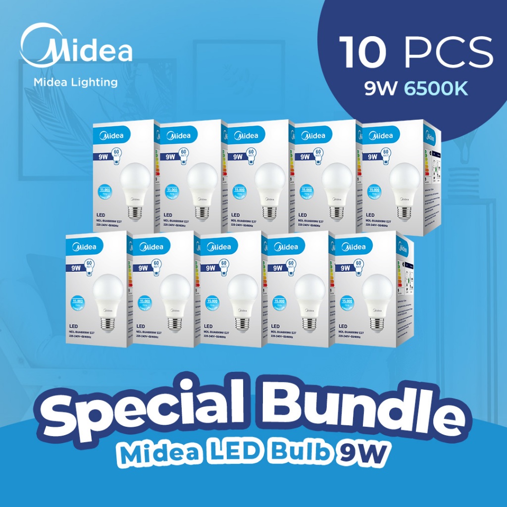 Jual [Bundle] Midea Lighting - Lampu LED Bulb 9W 6500K - Putih - Isi 10 ...