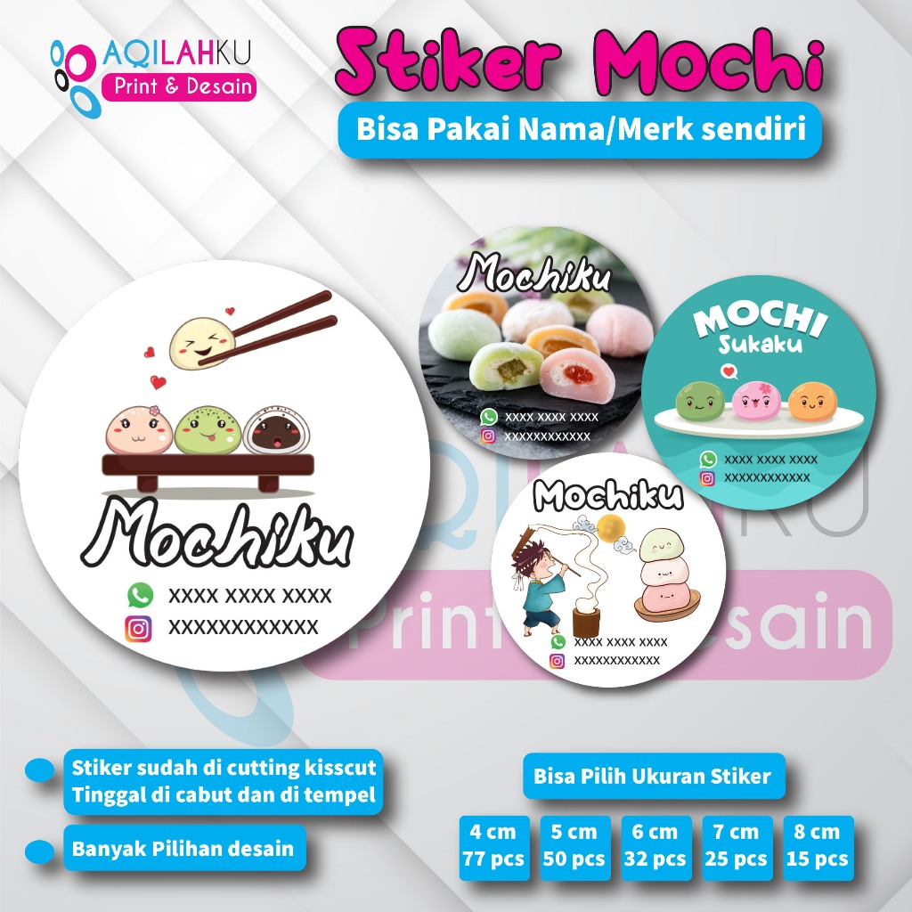 Jual [Isi 15-77 Pcs] Stiker Mochi | Sticker Makanan Mochi | Bisa Custom ...