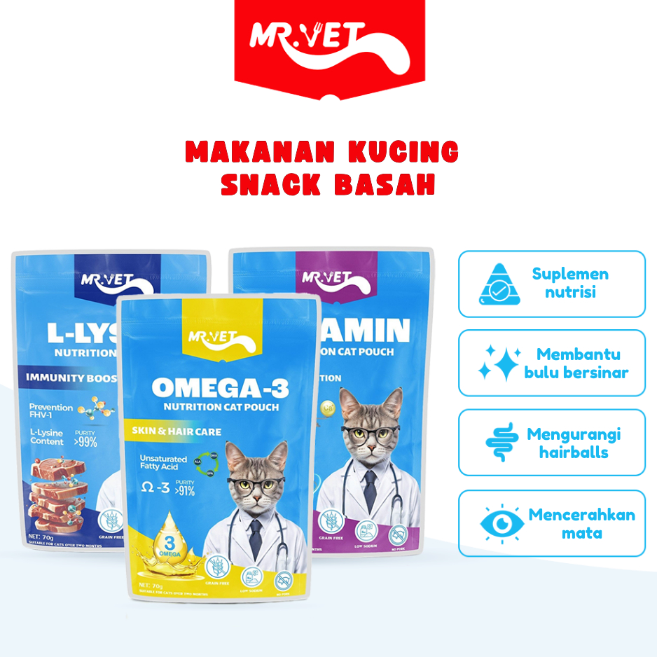 Jual Mr. Vet - Cat Pouch Makanan Basah 70g Prebioteik Omega-3 L-Lysine ...