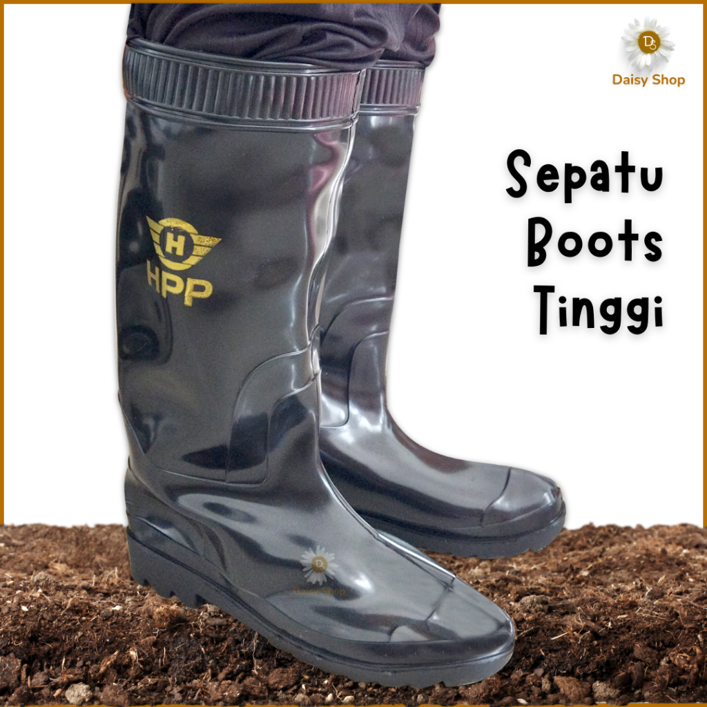 Jual (DS) Sepatu Boots Panjang Hitam Karet Proyek / Sepatu Boot Karet ...