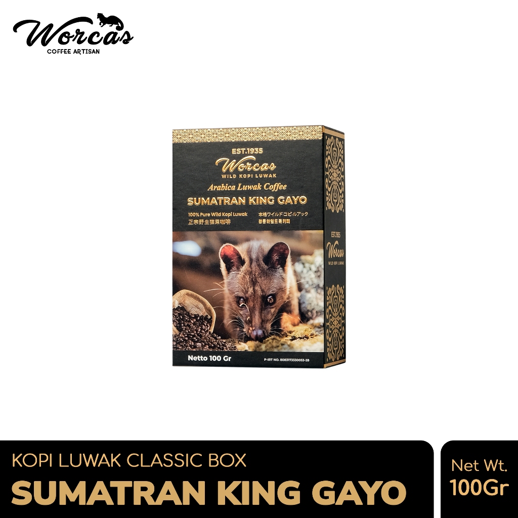 Jual WORCAS Kopi Luwak Liar Sumatran King Gayo 100gr - Classic Box | Shopee Indonesia
