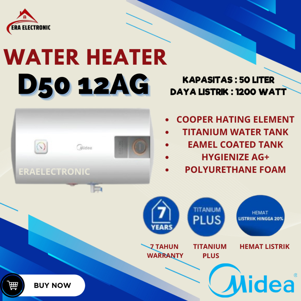 Jual Water Heater Midea 50 Liter D50-12AG Horizontal / 1200 Watt ...