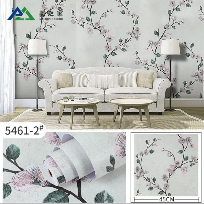 Jual WALLPAPER STIKER DINDING BUNGA RANTING SAKURA KREM UK PANJANG 8M X ...