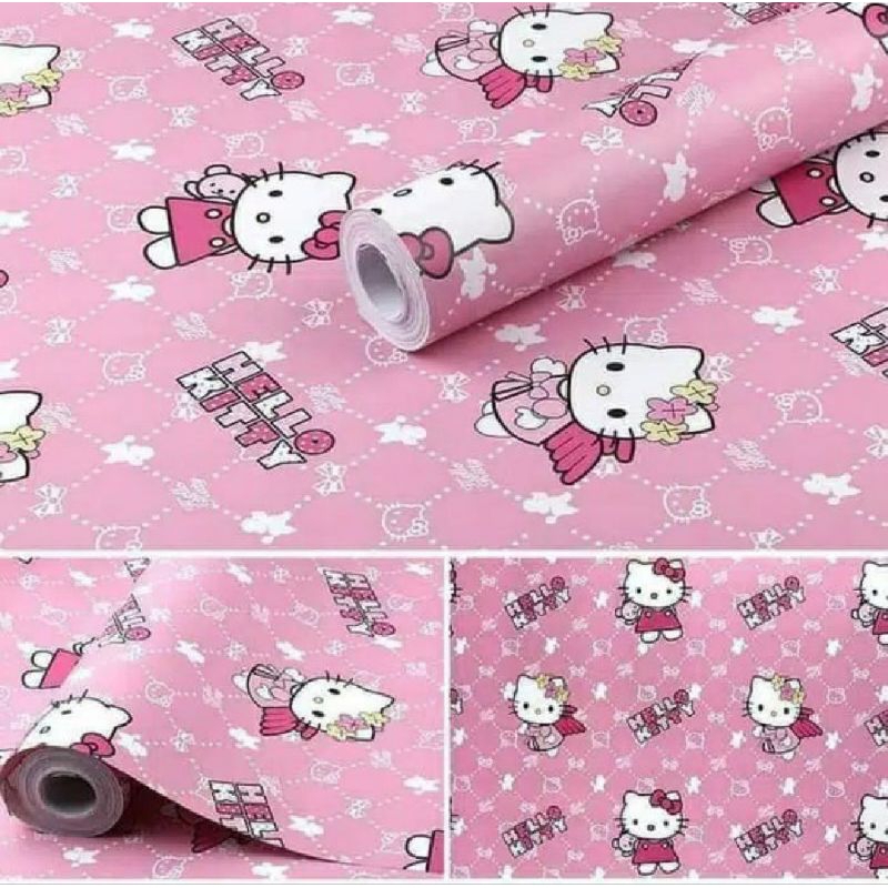 Jual WALLPAPER STIKER DINDING MURAH HELLO KITTY GARIS UK PANJANG 8M X LEBAR 45CM | Shopee Indonesia