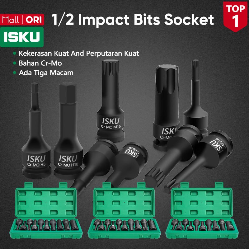Jual ISKU Mata Socket Impact Socket Bits 10pcs 1/2 Inch Driver Metric ...
