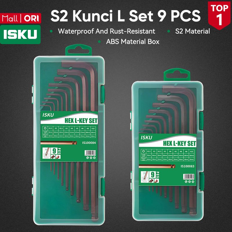 Jual ISKU kunci L 1 Set kombinasi 9pcs Bahan S2 Hex Key Set Lengkap ...