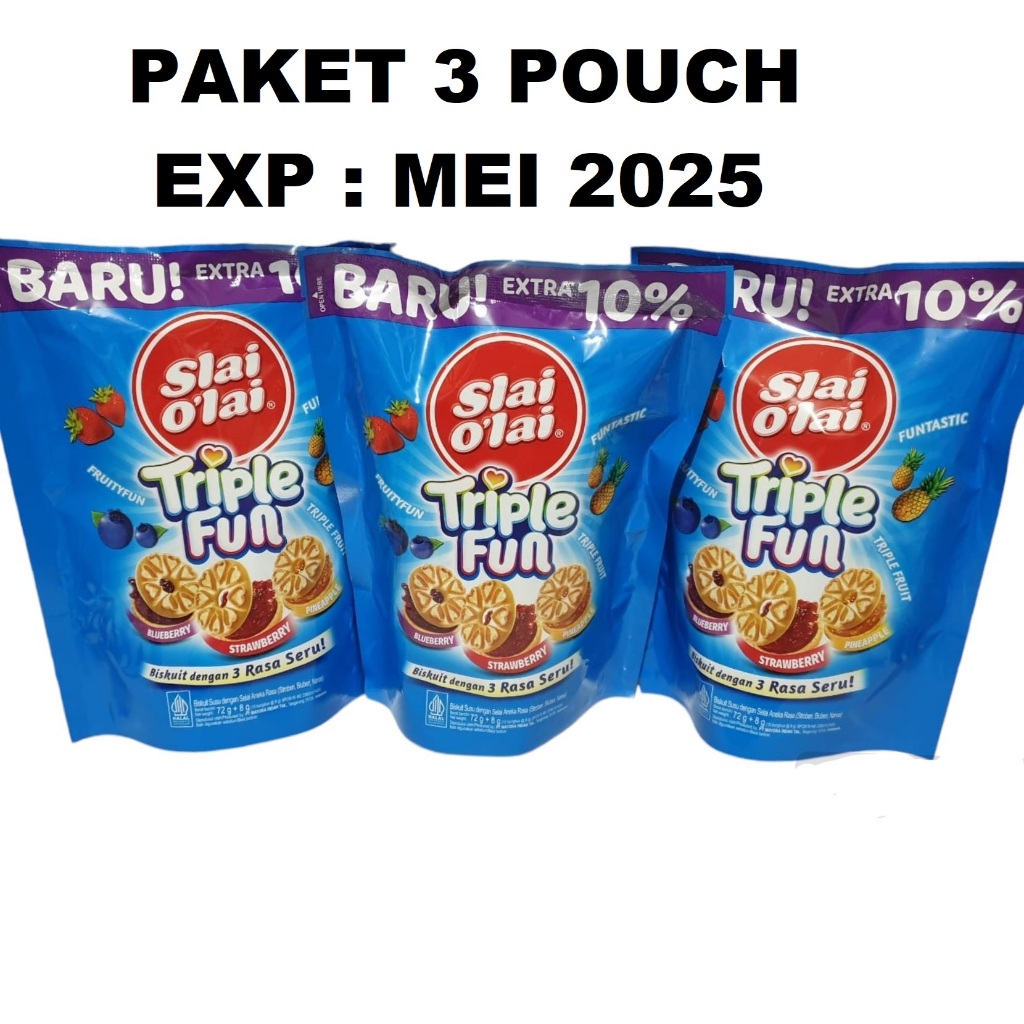 Jual PAKET 3 PACK Biskuit Roma Slai Olai Triple Fun Pouch Mix 3 Rasa ...