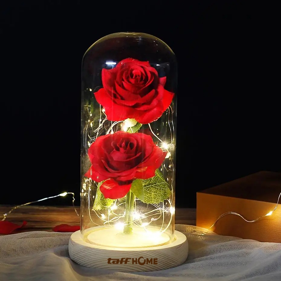 Jual COD Bunga Mawar 2 Rose Box Kaca Lampu Meja Hias Beauty Valentine ...