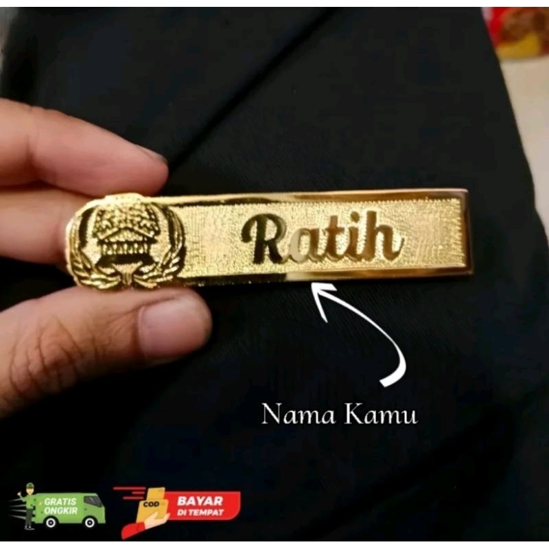Jual Brooch nama pin nama peniti nama lapis emas 24k gold plate ukir ...