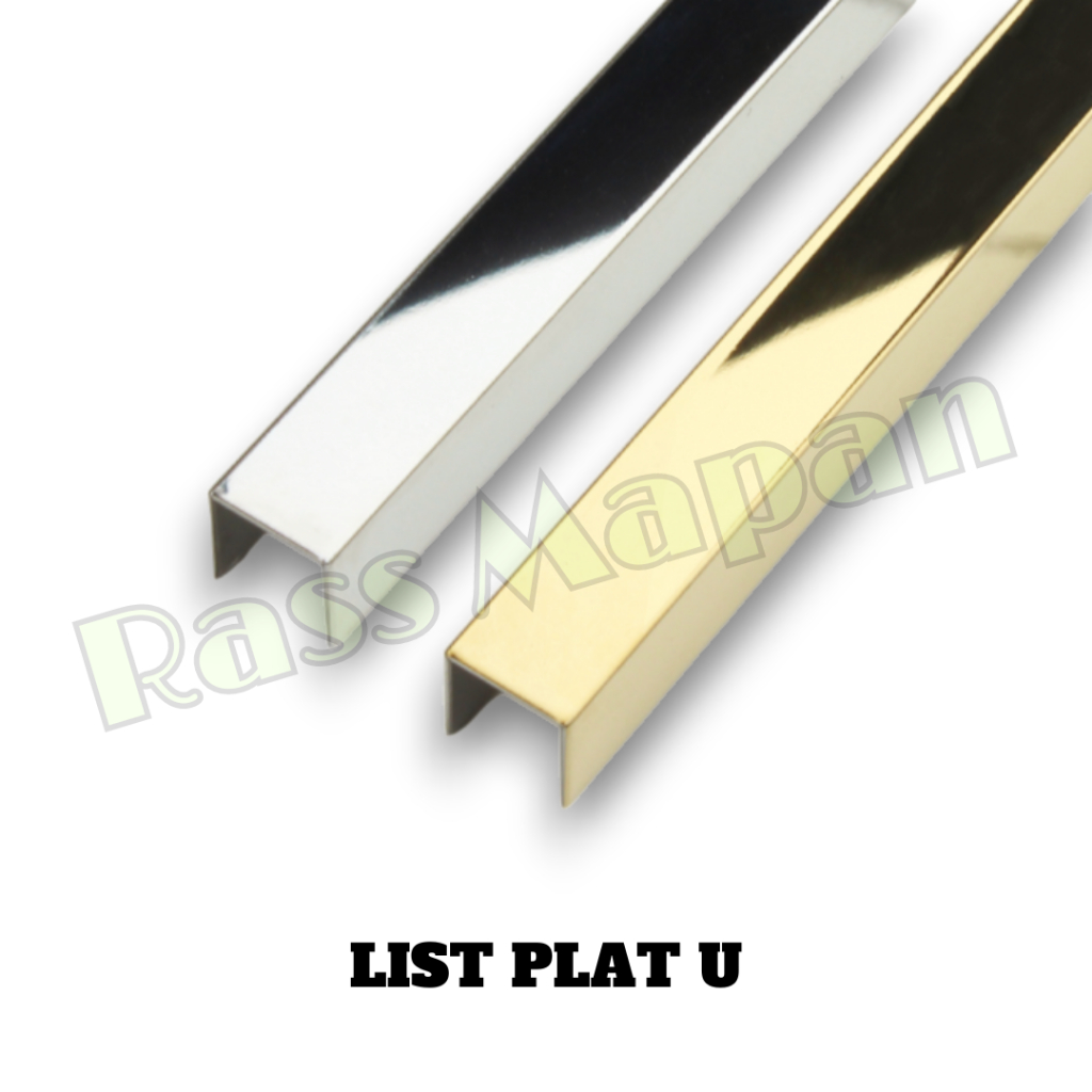 Jual List Lis Plat Strip Model U Mirror Plat Besi Chrome Gold 3 METER ...