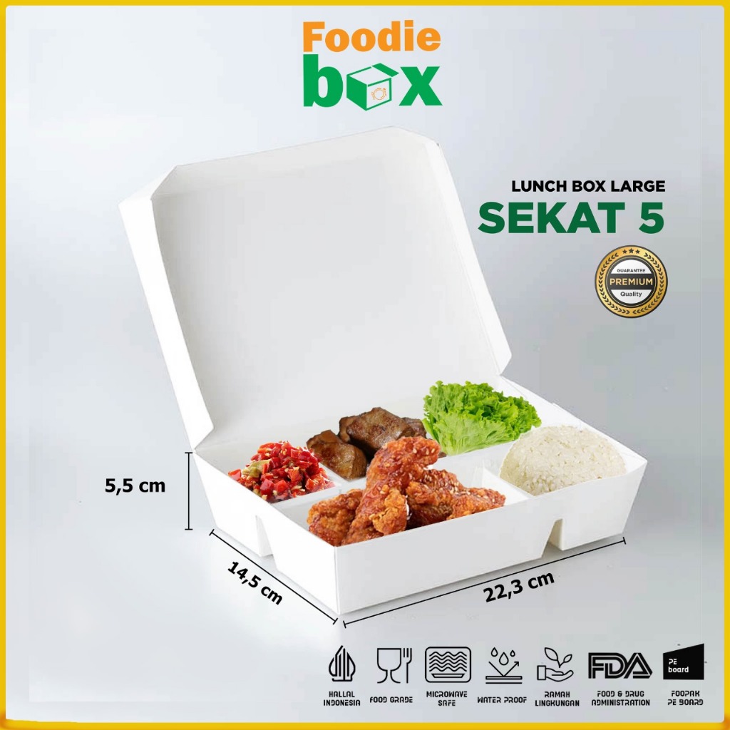 Jual Paper Lunch Box Sekat 5 Large isi 25 pcs Putih Polos Grosir ...