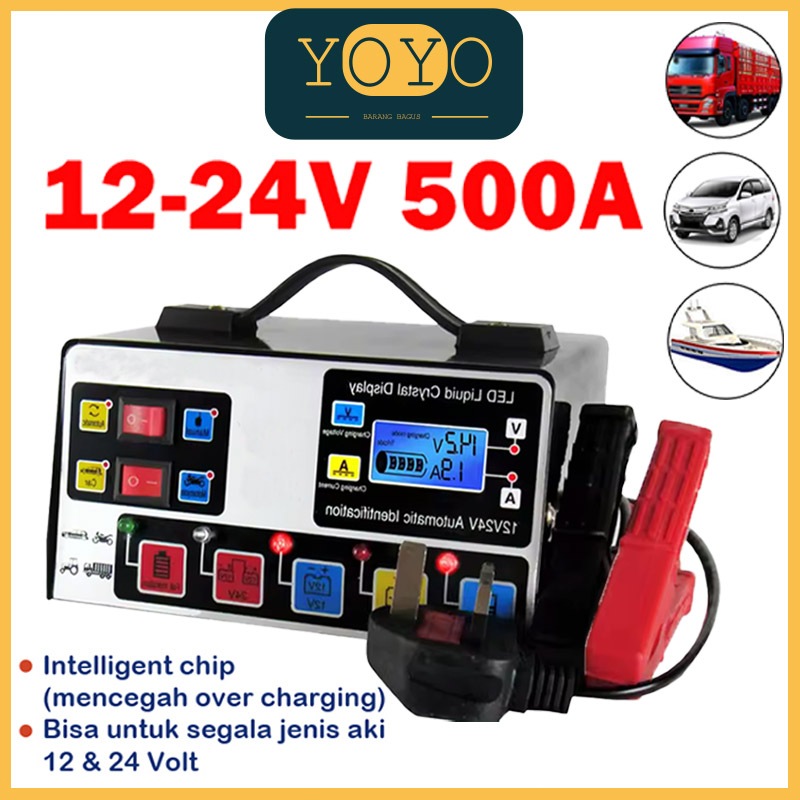 Jual Charger Aki Mobil Motor 12V-24V 500A/ Charger Aki Otomatis Smart Intelligent Auto Repair ...