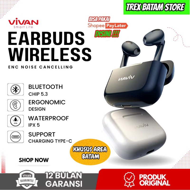 Jual VIVAN LIFE 110 TWS Gaming ENC Low Latency Headset Bluetooth 5.3 ...