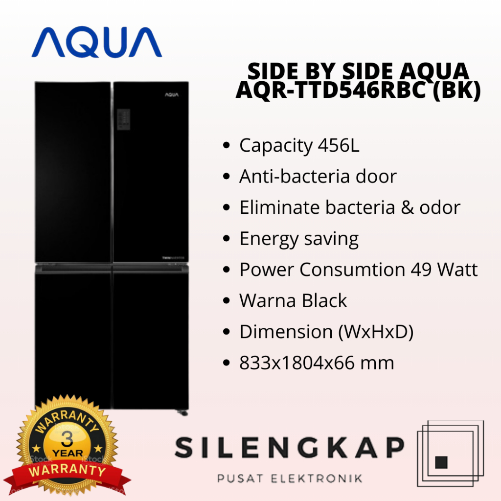 Jual KULKAS AQUA JAPAN AQR TTD 546 RBC-BK LEMARI ES 4 PINTU SIDE BY SIDE | Shopee Indonesia