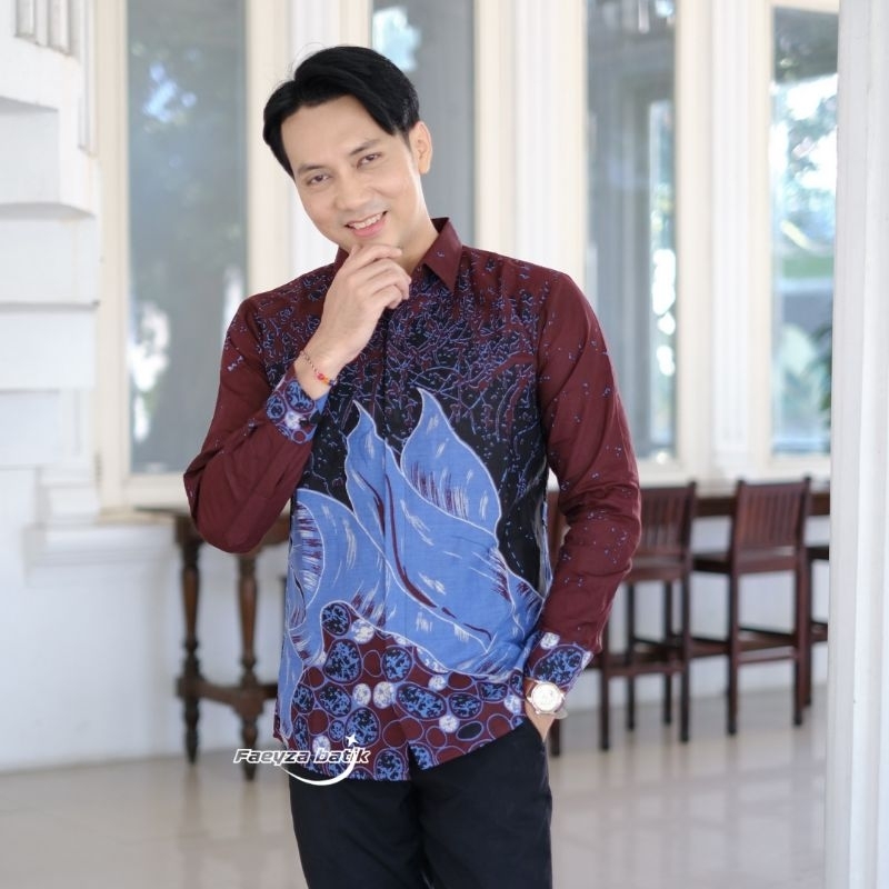 Jual Baju Kemeja Batik Pria Slimfit Lengan Panjang YUDHISTIRA Merah ...