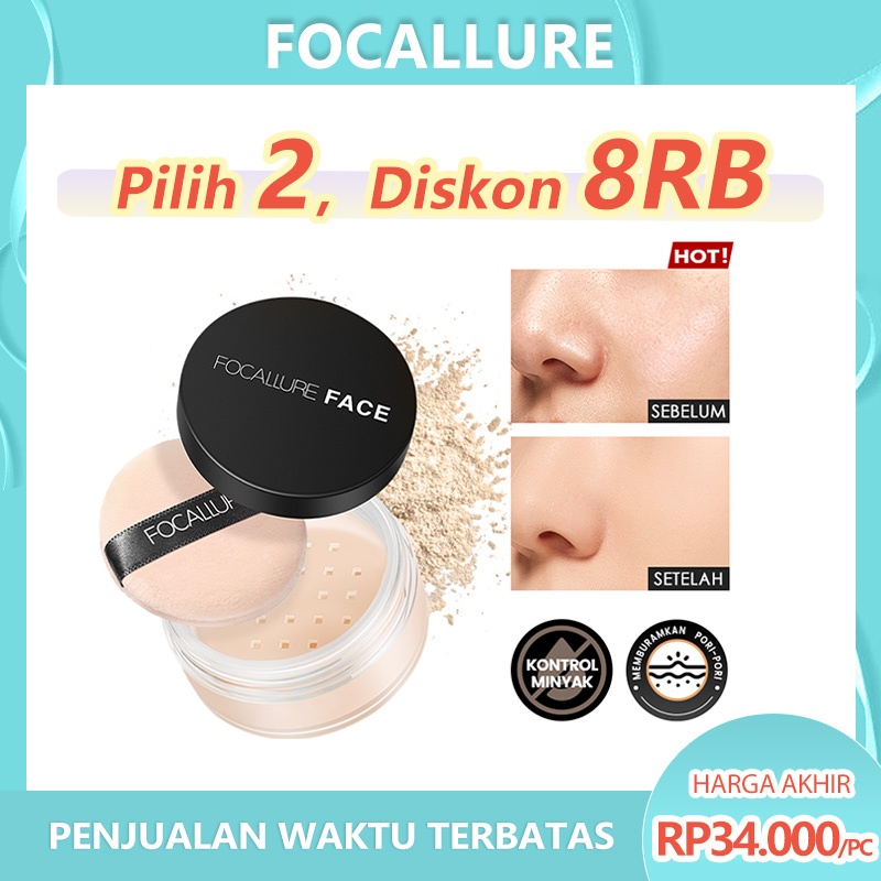 Jual FOCALLURE Waterproof Bedak Powder Natural Loose Powder Compact ...