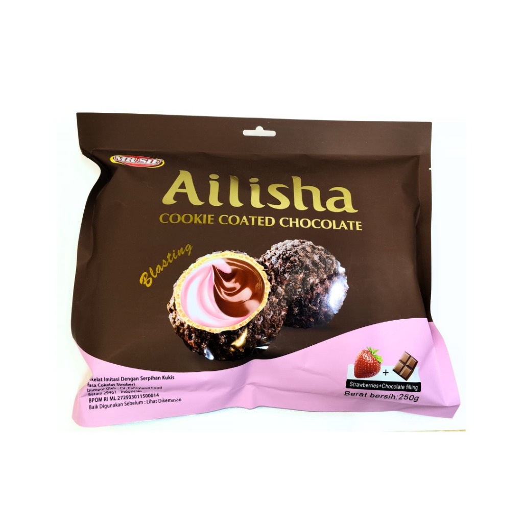 Jual Coklat Ailisha Strawberries Cookie Coated Chocolate 250 GRAM ...