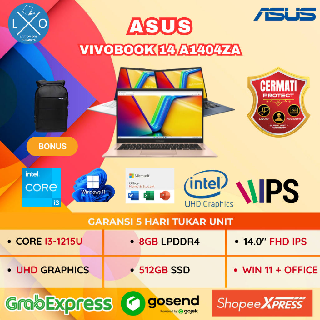 Jual ASUS VIVOBOOK 14 A1404ZA I3 1215 8GB 512GB W11+OHS 14.0FHD VIPS ...