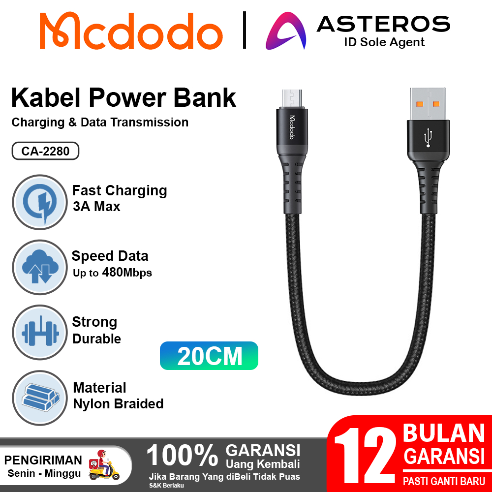 Jual MCDODO Kabel Data Pendek Power Bank Micro USB Fast Charging 3A Max ...