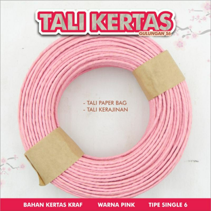 Jual Tali paper bag kertas warna pink merah muda polos diameter 3mm ...