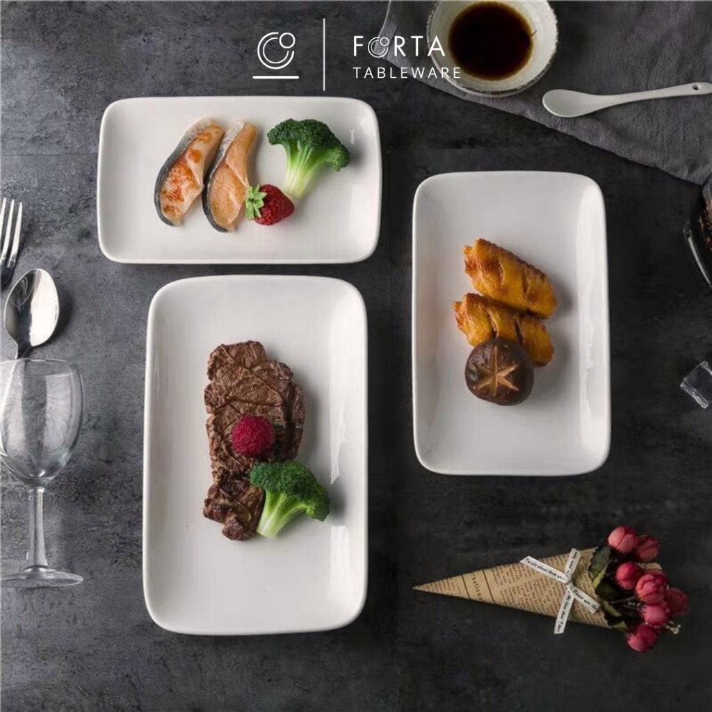 Jual FORTA Piring Keramik Persegi Panjang Putih / Piring Saji Restoran ...